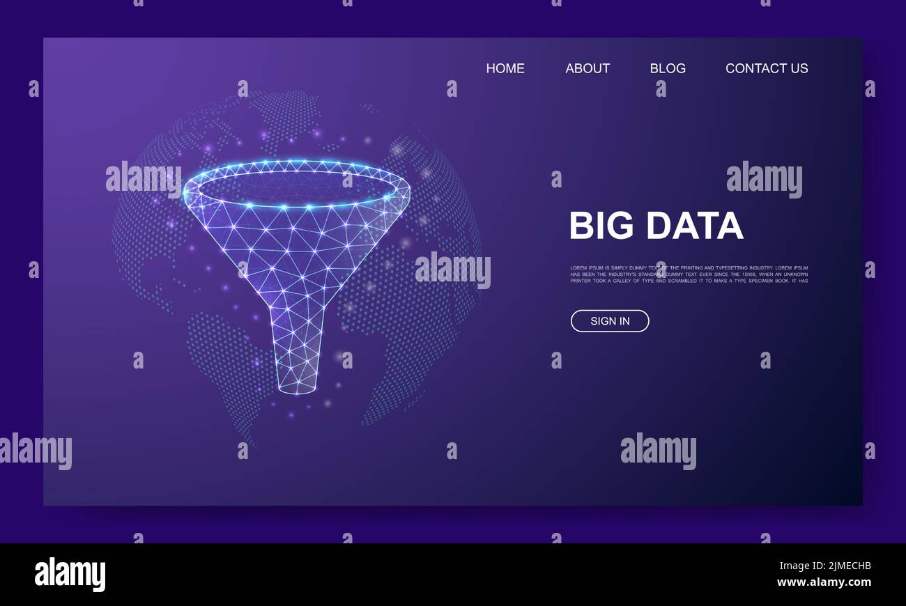 Funnel 3d low poly website template. Data filter design illustration ...