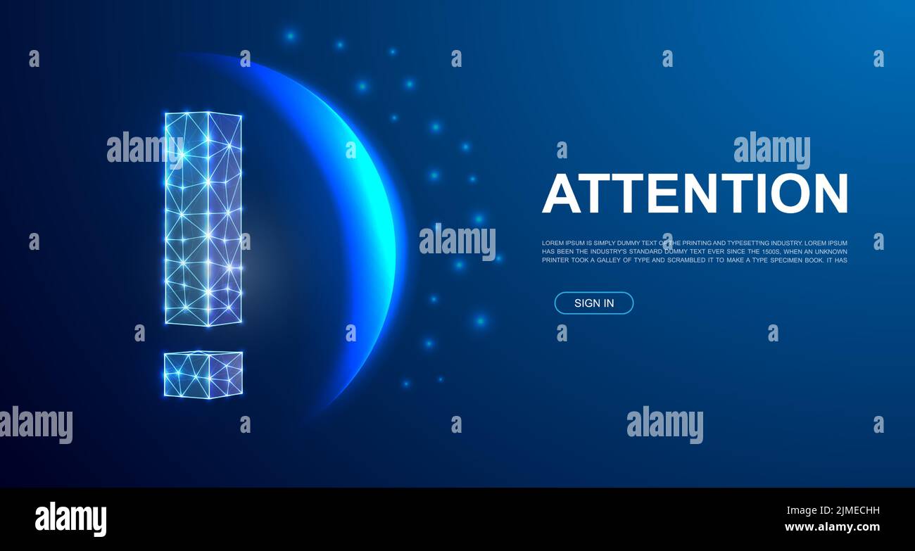 Exclamation mark 3d polygonal symbol for landing page template. Low poly Attention illustration ...