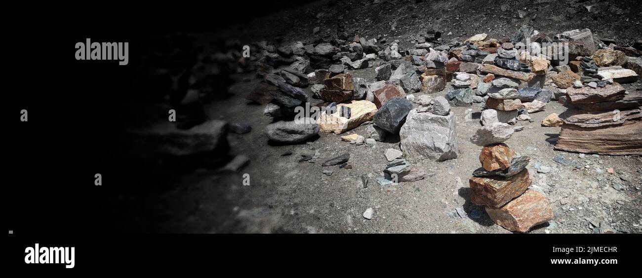 Stack of stones on top of the mountain. Pile of rocks stone and ...