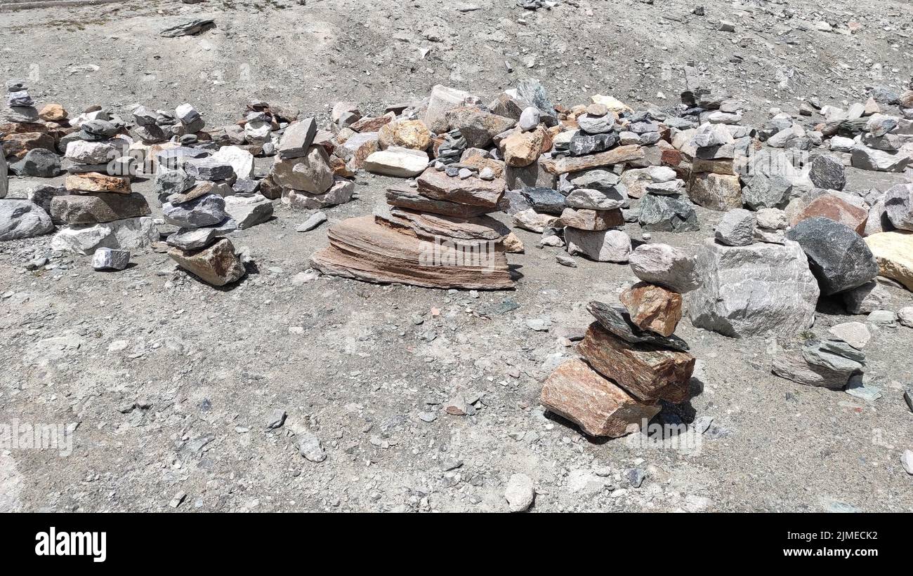 Stack of stones on top of the mountain. Pile of rocks stone and ...