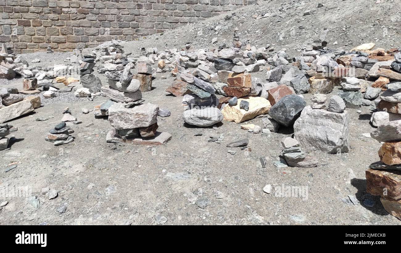 Stack of stones on top of the mountain. Pile of rocks stone and ...