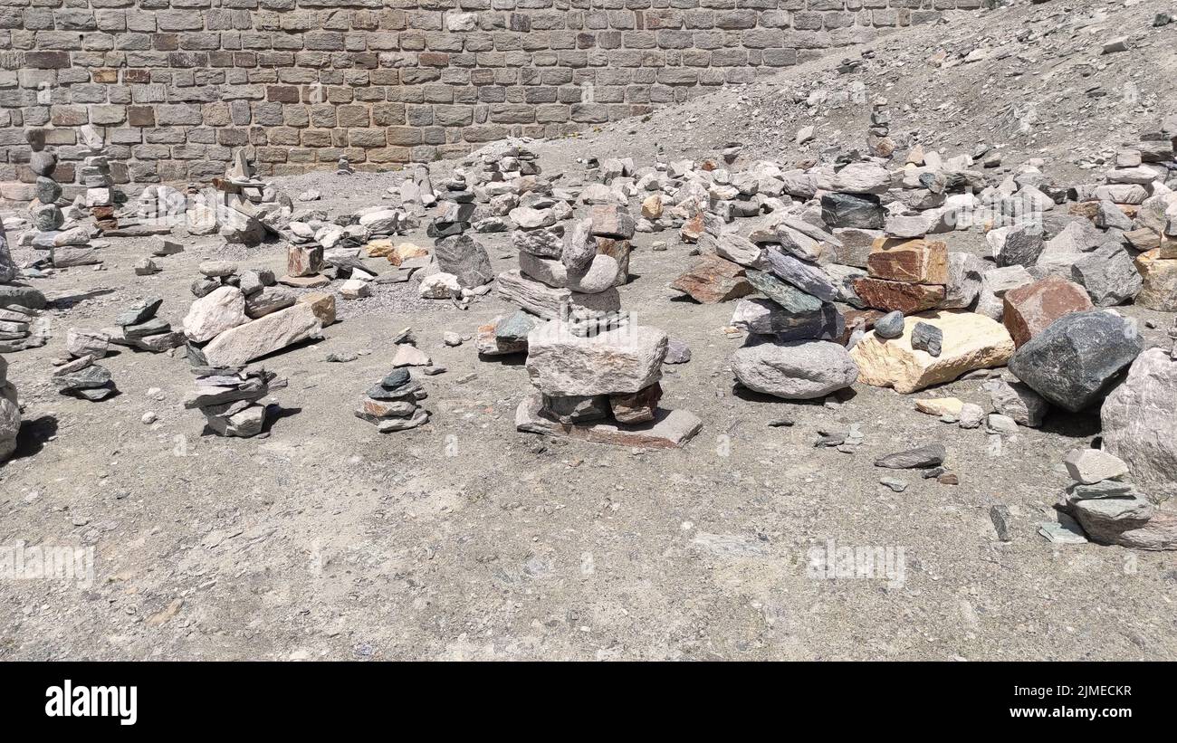 Stack of stones on top of the mountain. Pile of rocks stone and ...