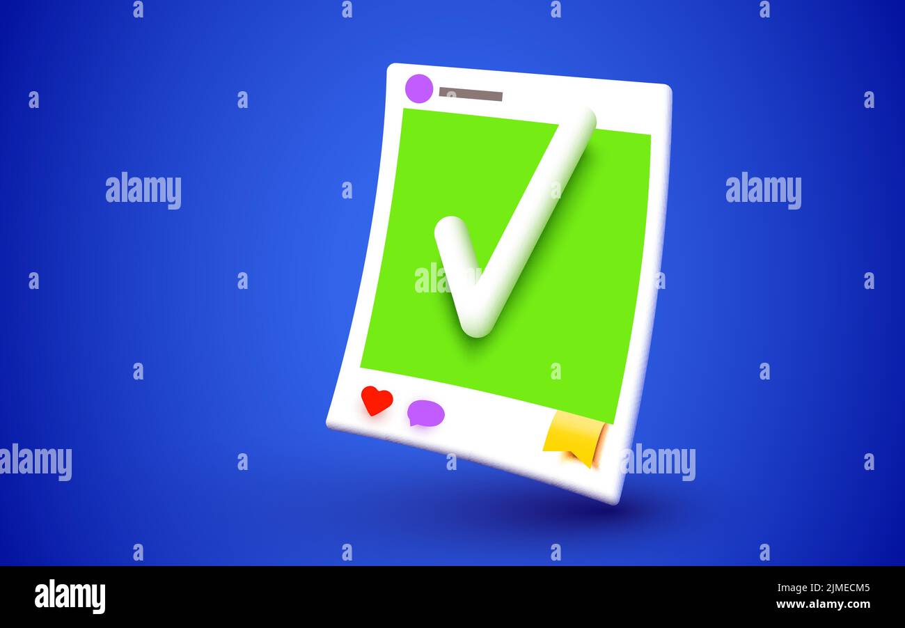 Social media photo frame with check mark. Vector illustration Stock ...