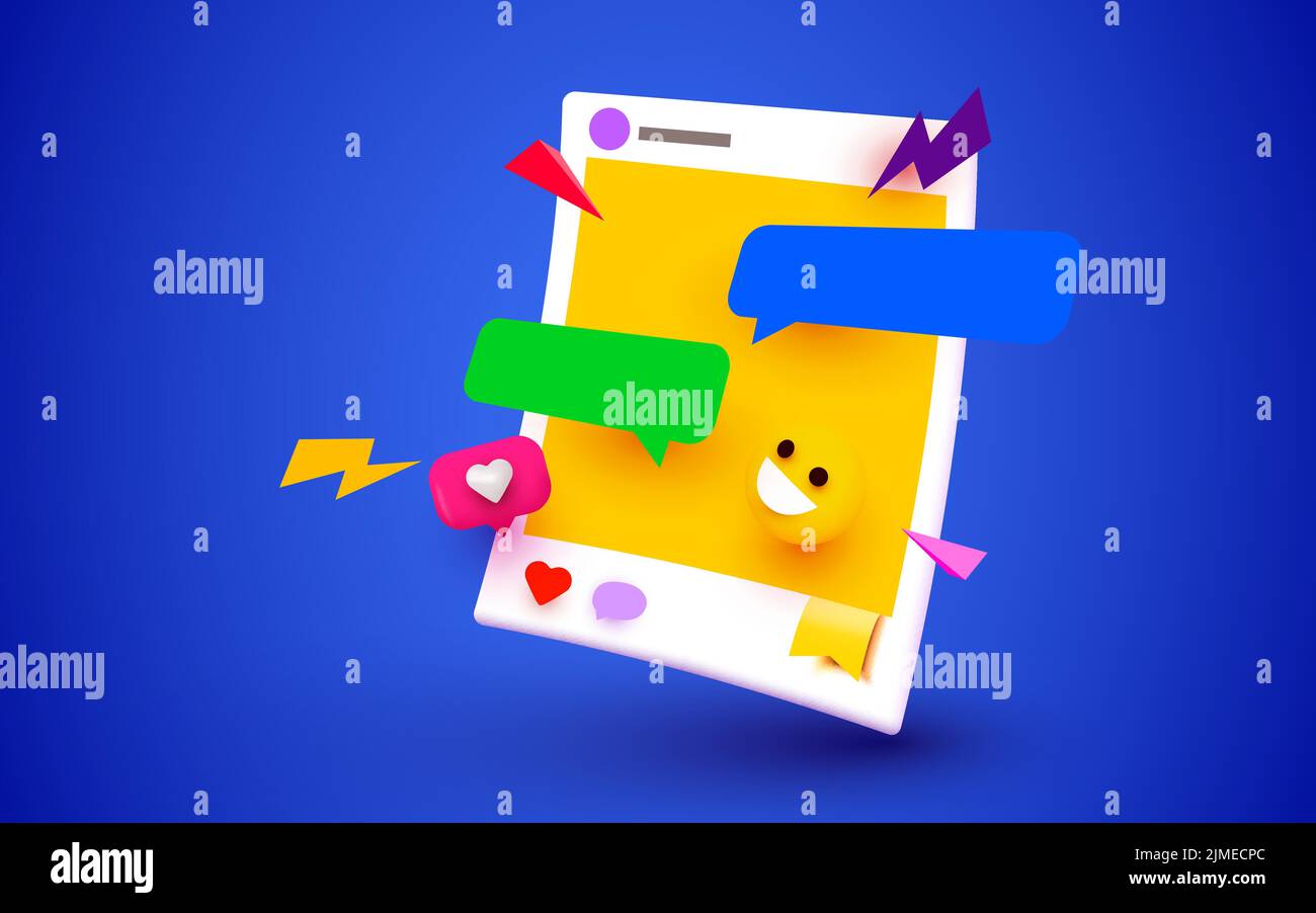 Social media photo frame with chat bubble. Communication concept ...
