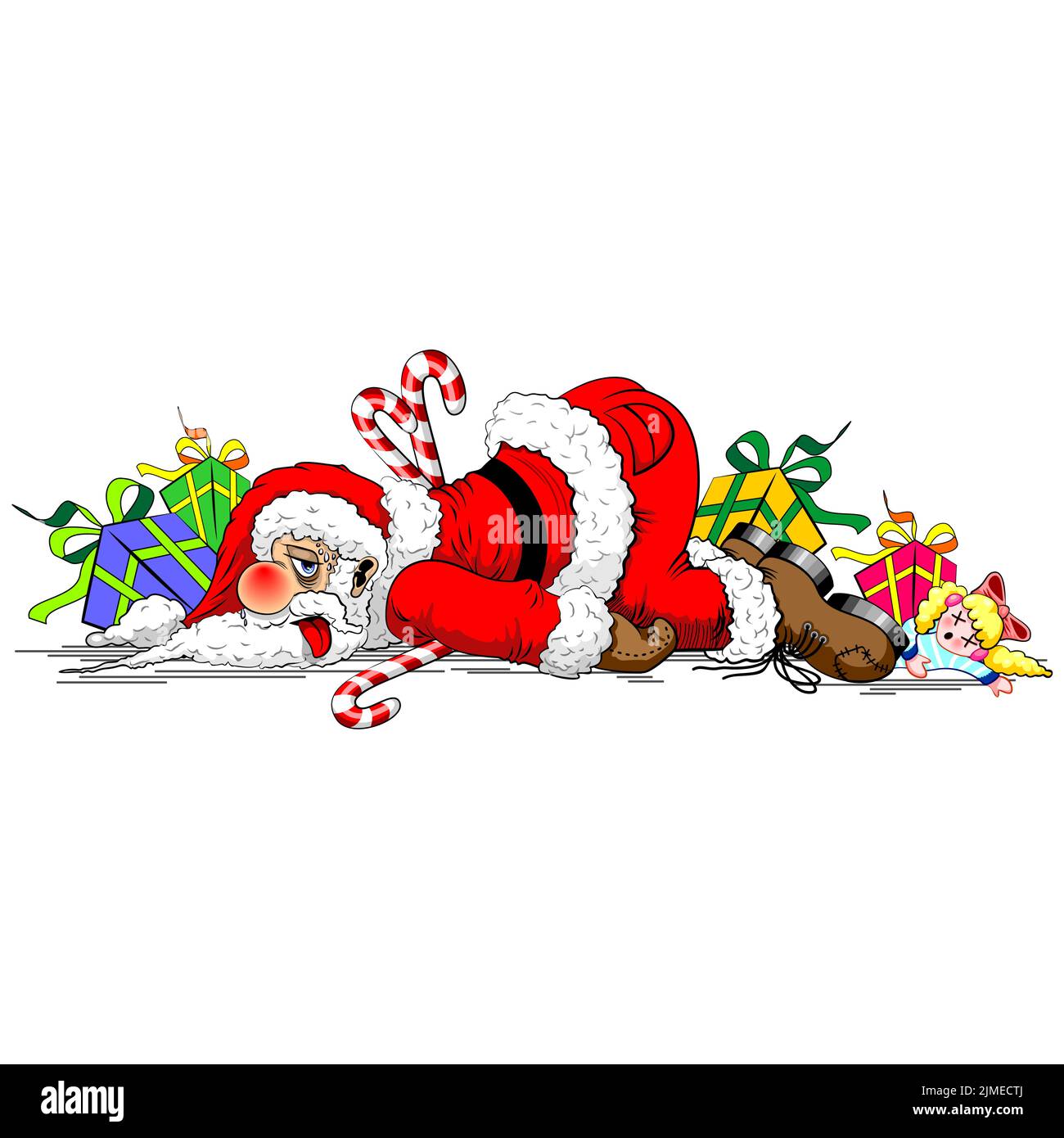 A Vector Illustration of Santa Claus Exhausted laying Funny Cartoon ...