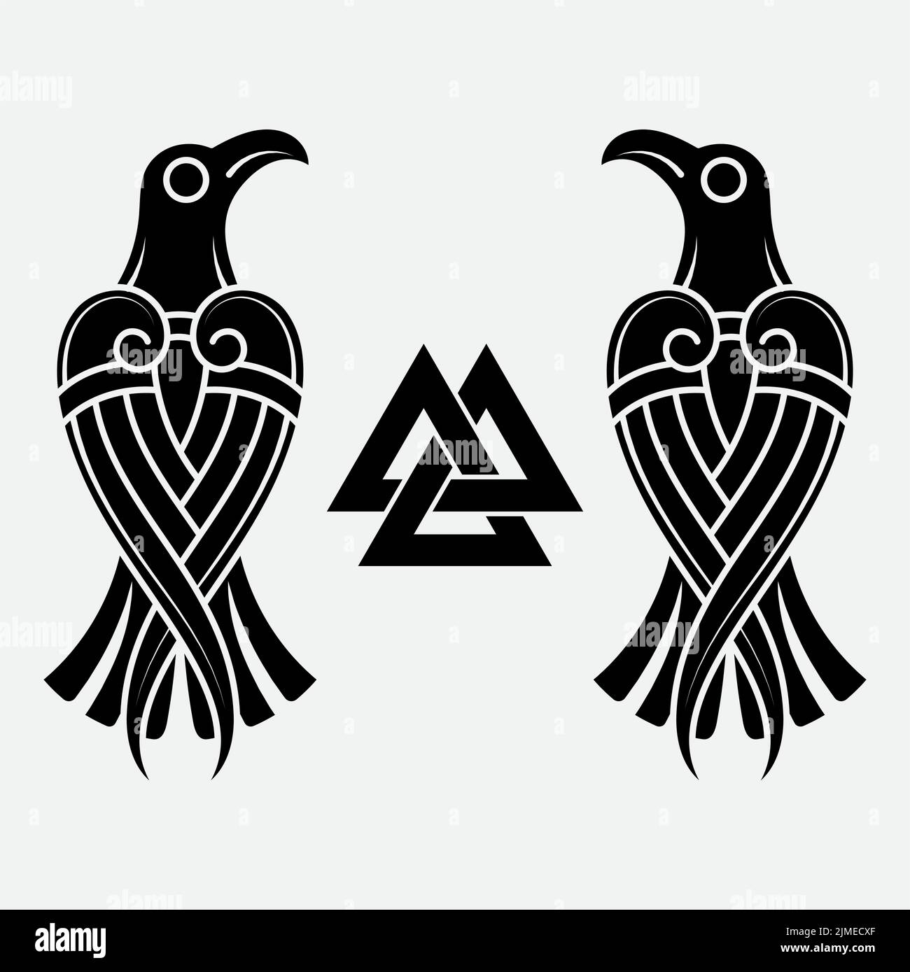 Scandinavian Viking design. Two black crows drawn in Old Norse Celtic ...