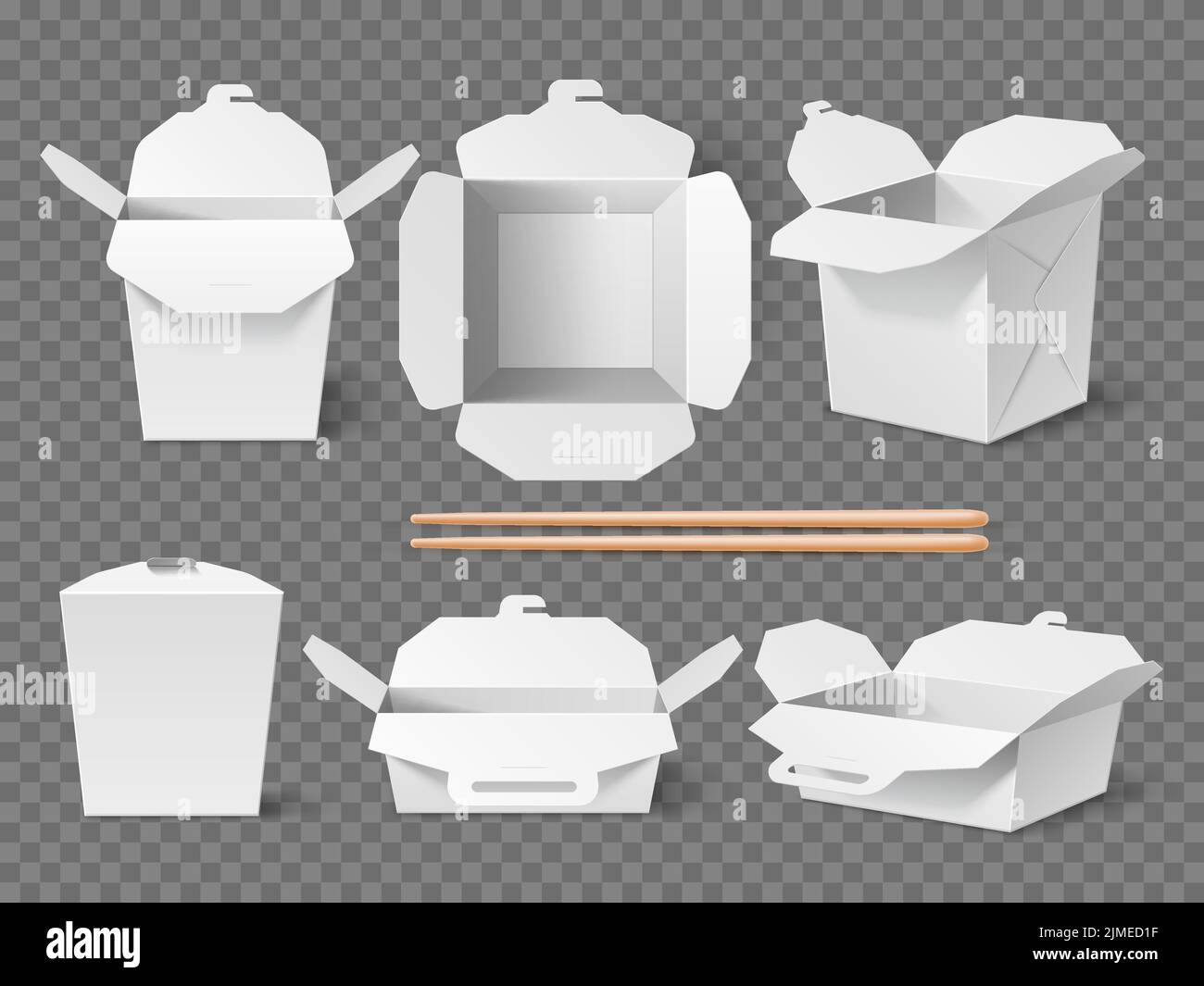 Realistic wok box. White cardboard pasta or noodles container template ...