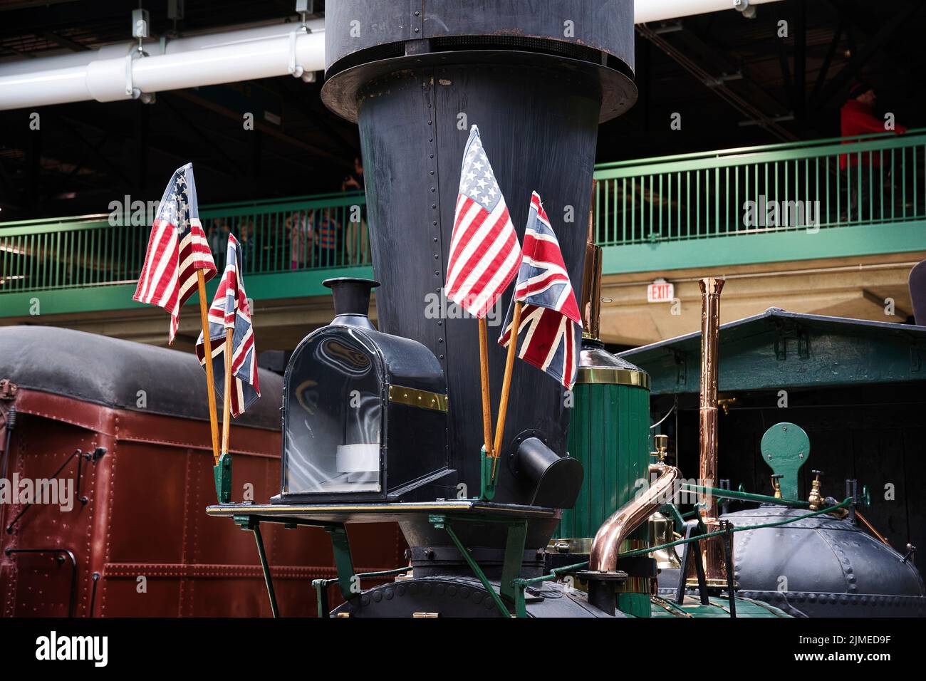 Early Steam Engine's Smoke Stack With American and British Flags Stock ...