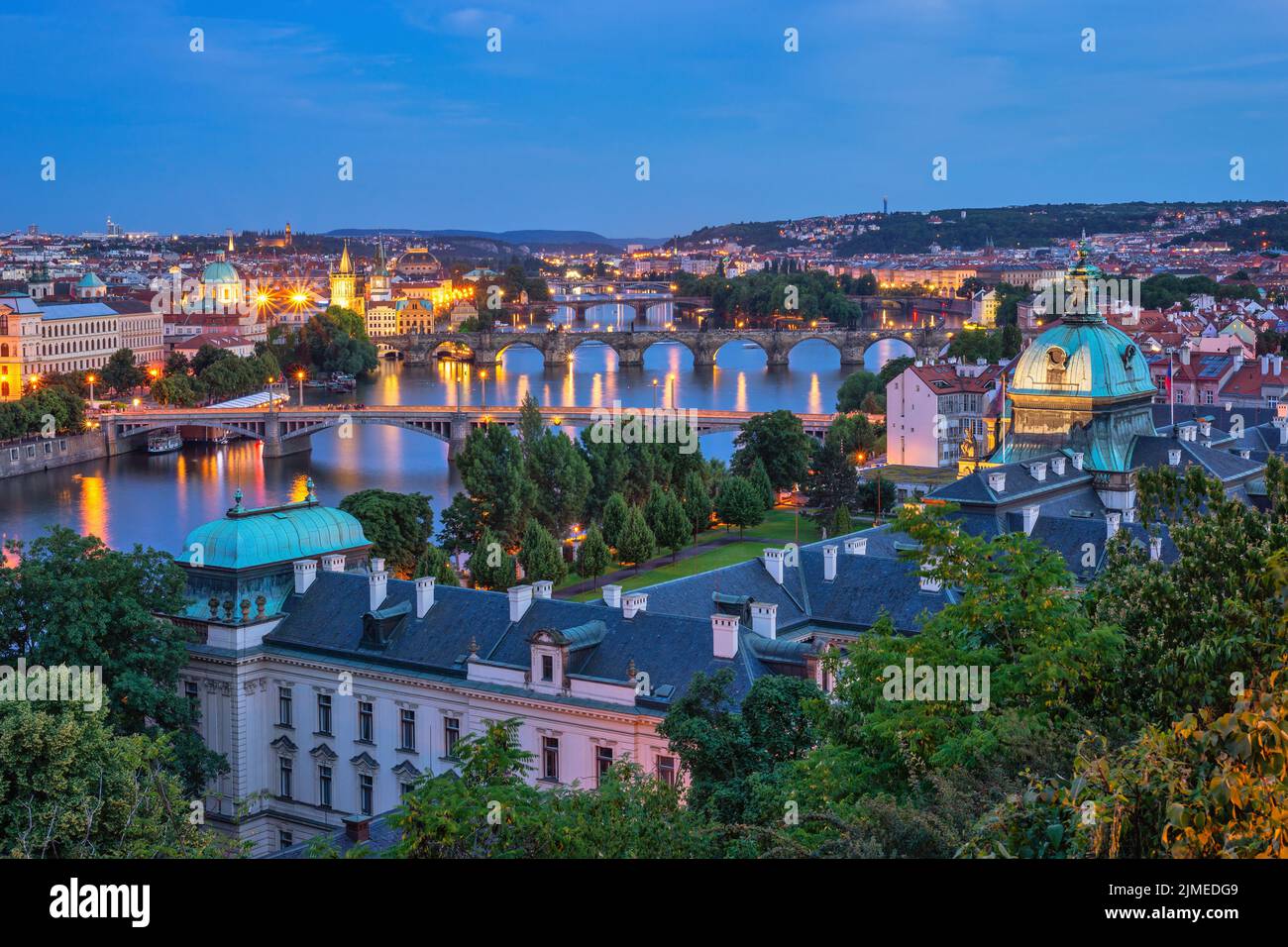 Prague Czech Republic, high angle view night city skyline at Charles ...