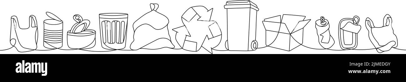 Set of Garbage recycling one line continuous drawing. Trash can ...