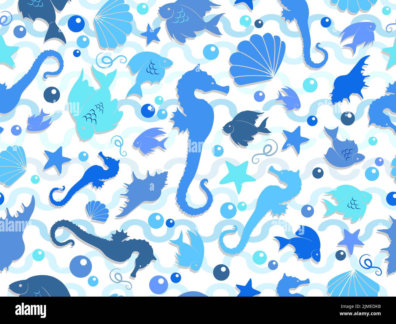 A vector illustration of a blue marine life seamless patterns for ...