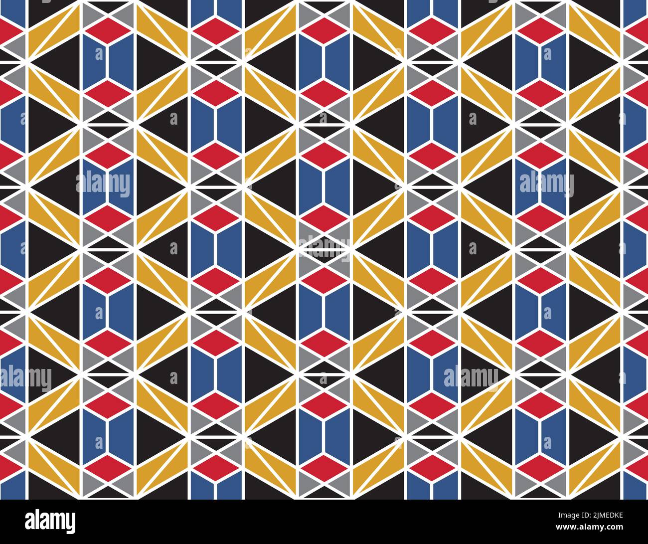 Colorful repeating hexagon pattern in white outline with a mix of ...