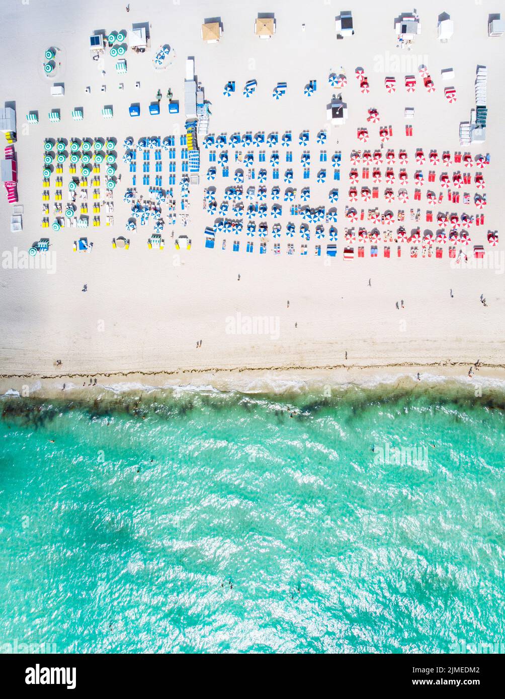 Drone aerial view at Miami South Beach Florida. Beach with colorful ...