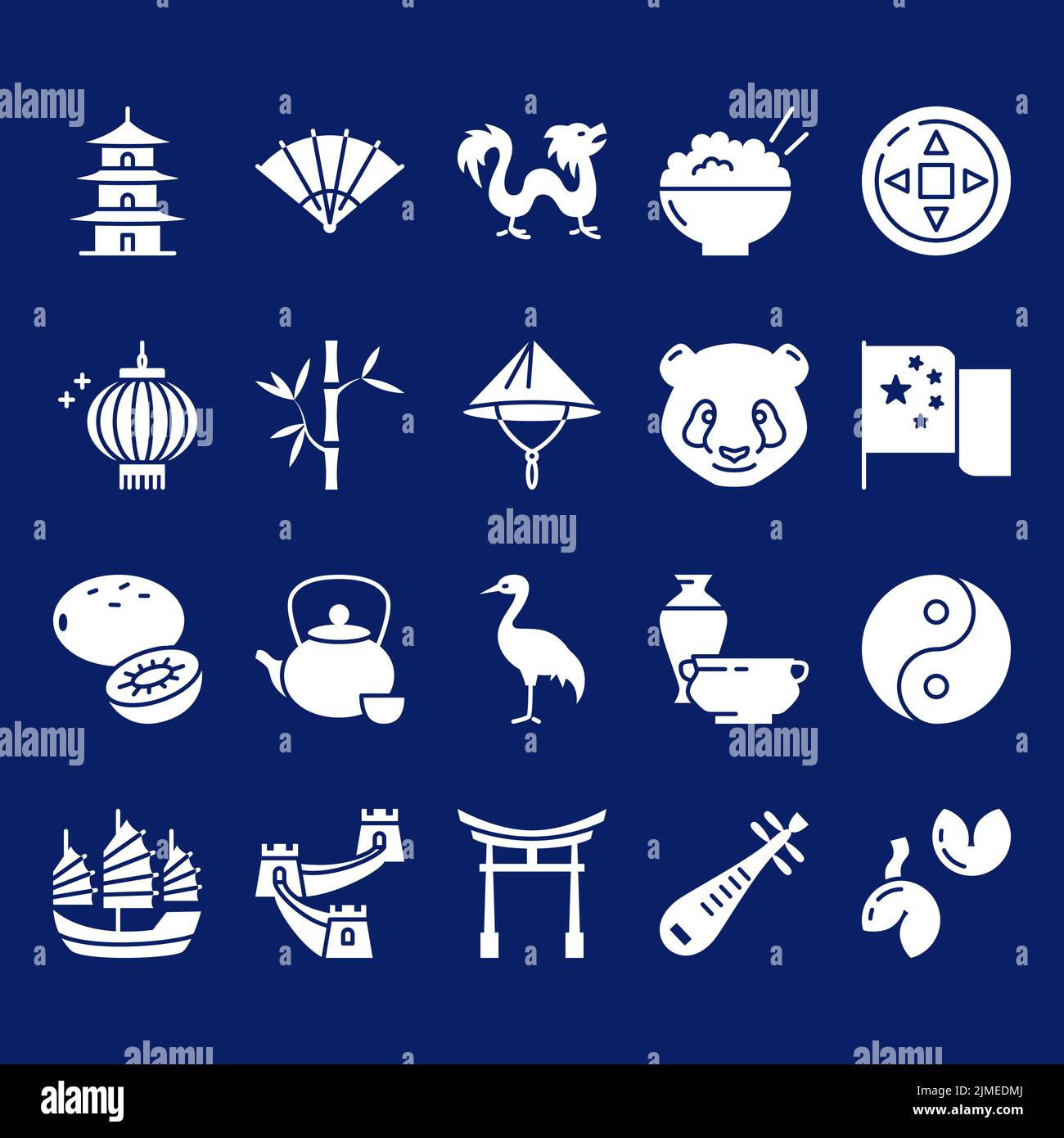 China icon set in flat style. Chinese traditional symbols and elements ...