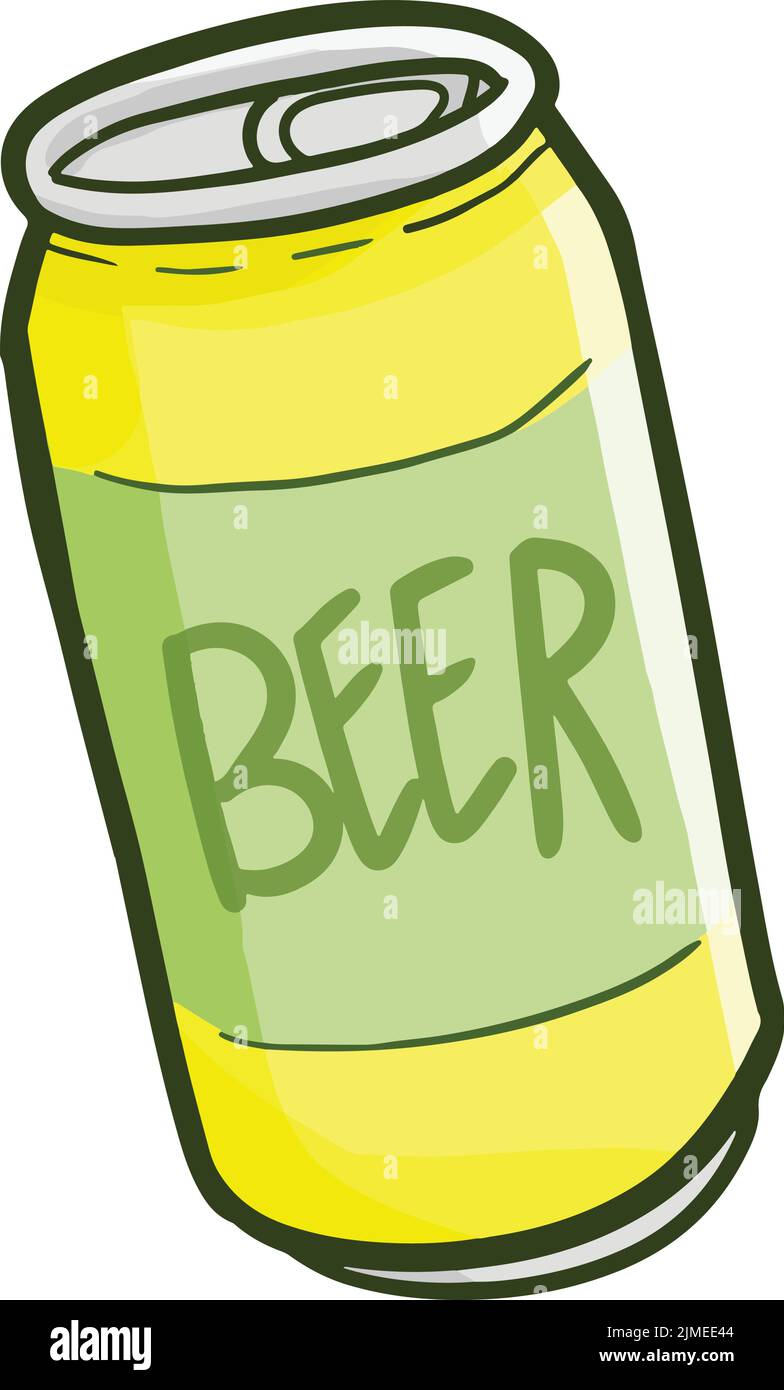 A vector illustration of a yellow beer can on a white background Stock ...