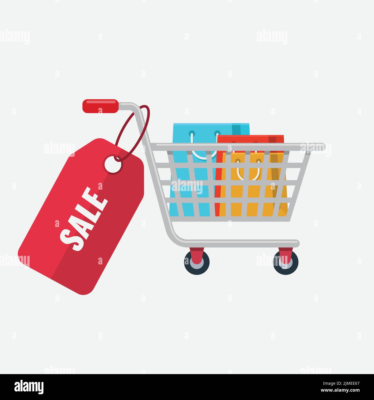 Shopping cart with red price tag. Flat color Stock Vector Image & Art ...