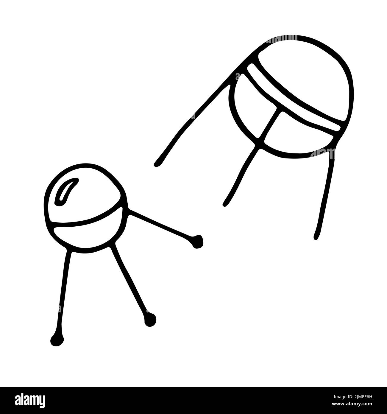 Space doodle line sticker. Hand-drawn Space satellite isolated on white ...