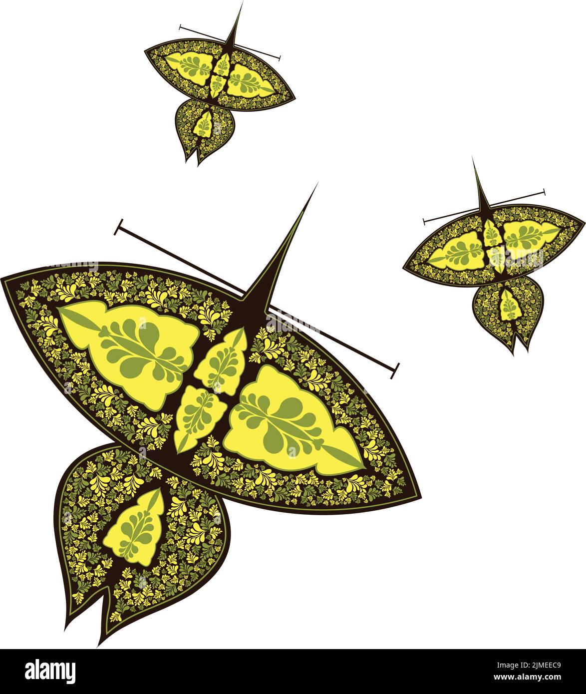 A vector illustration of two black and yellow decorated Wau Bulan ...