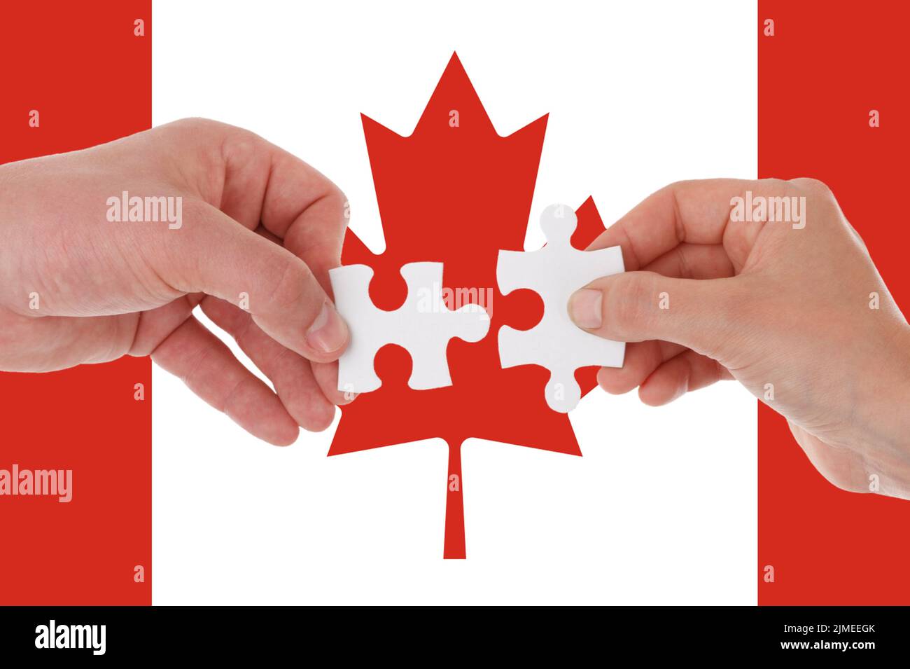 Canada flag, intergration of a multicultural group of young people ...
