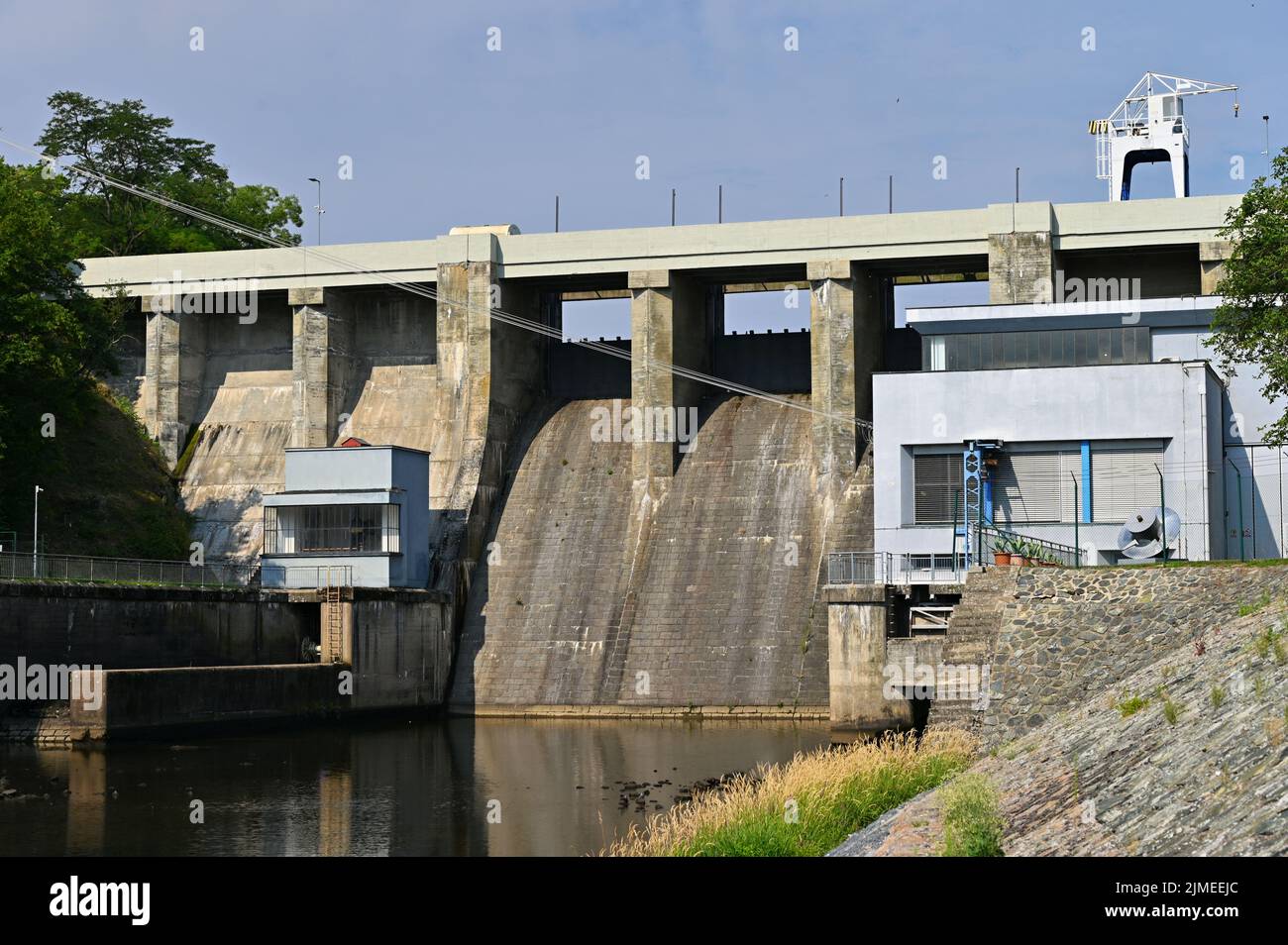 A dam on the Brno Reservoir by the Svratka River with a small power ...