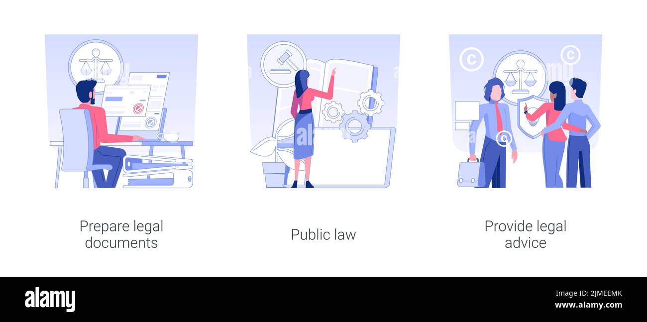 Law firm service isolated concept vector illustration set. Prepare ...