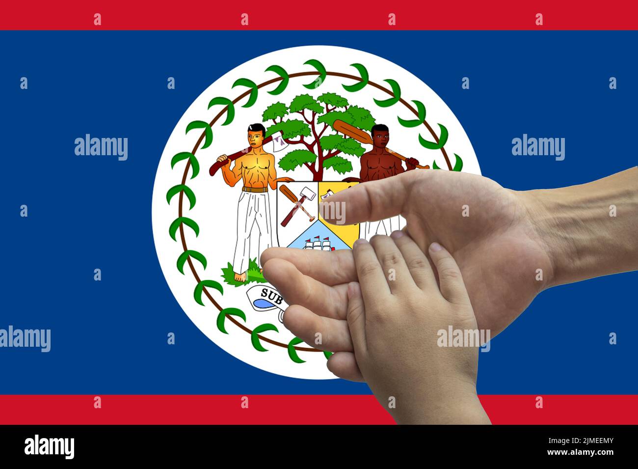 Flag of Belize, intergration of a multicultural group of young people ...
