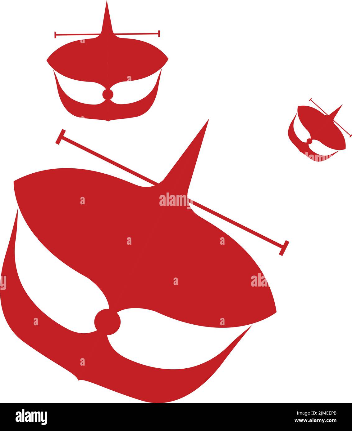 A vector illustration of three red Malaysian Wau Bulan kites on the ...