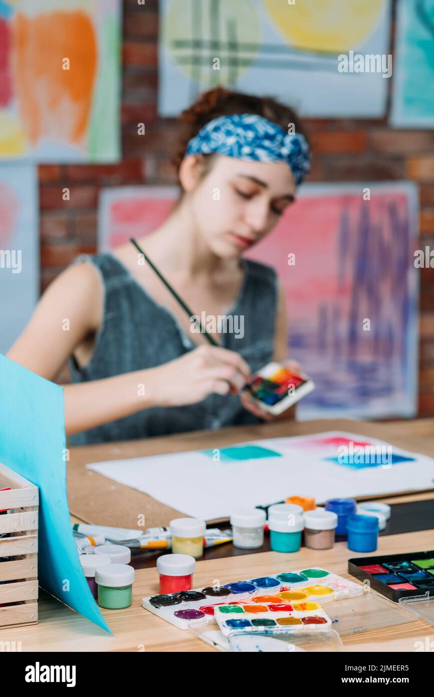 artist workplace painter abstract artworks Stock Photo - Alamy