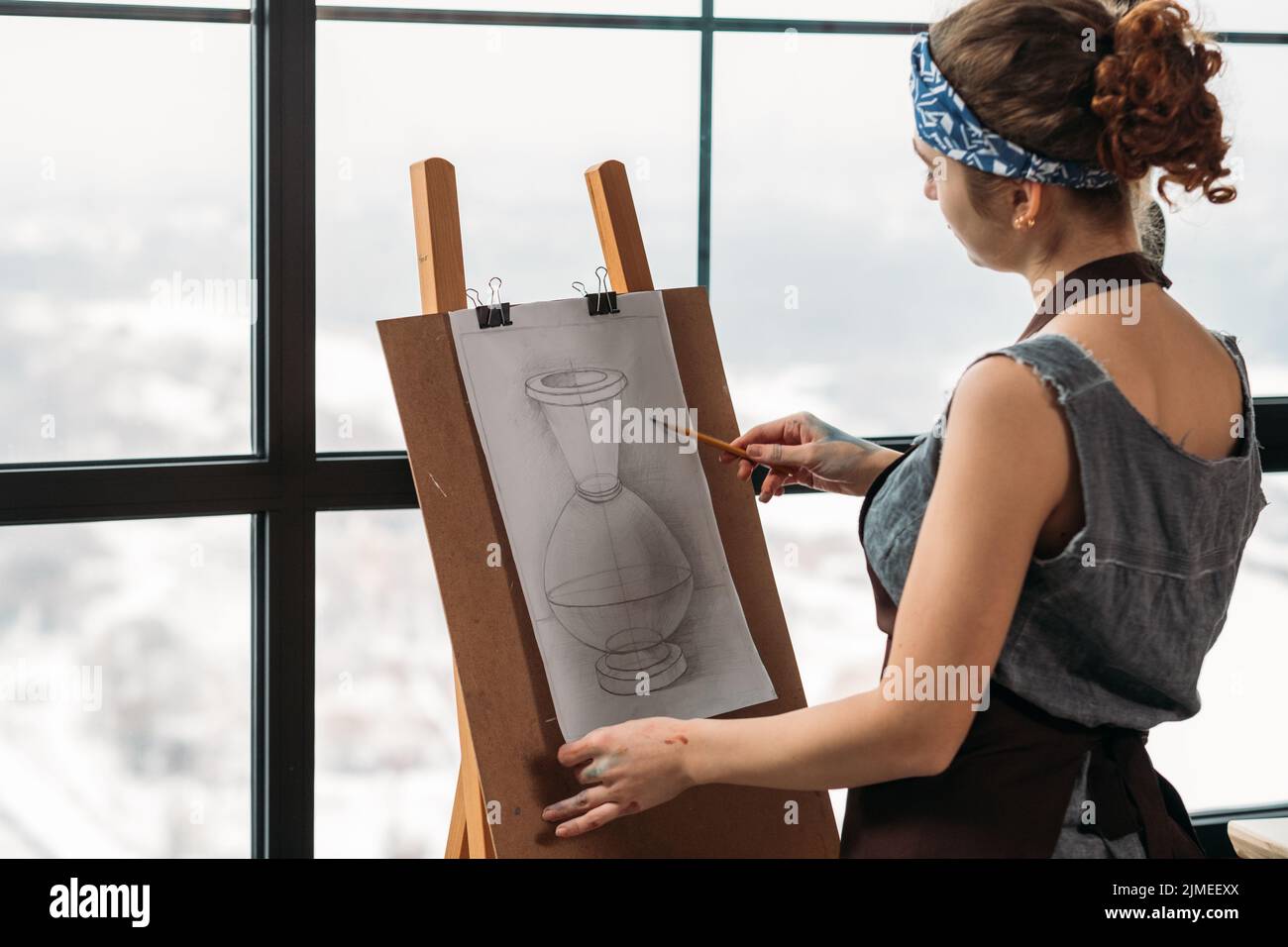 art class young lady drawing sketch vase studio Stock Photo - Alamy