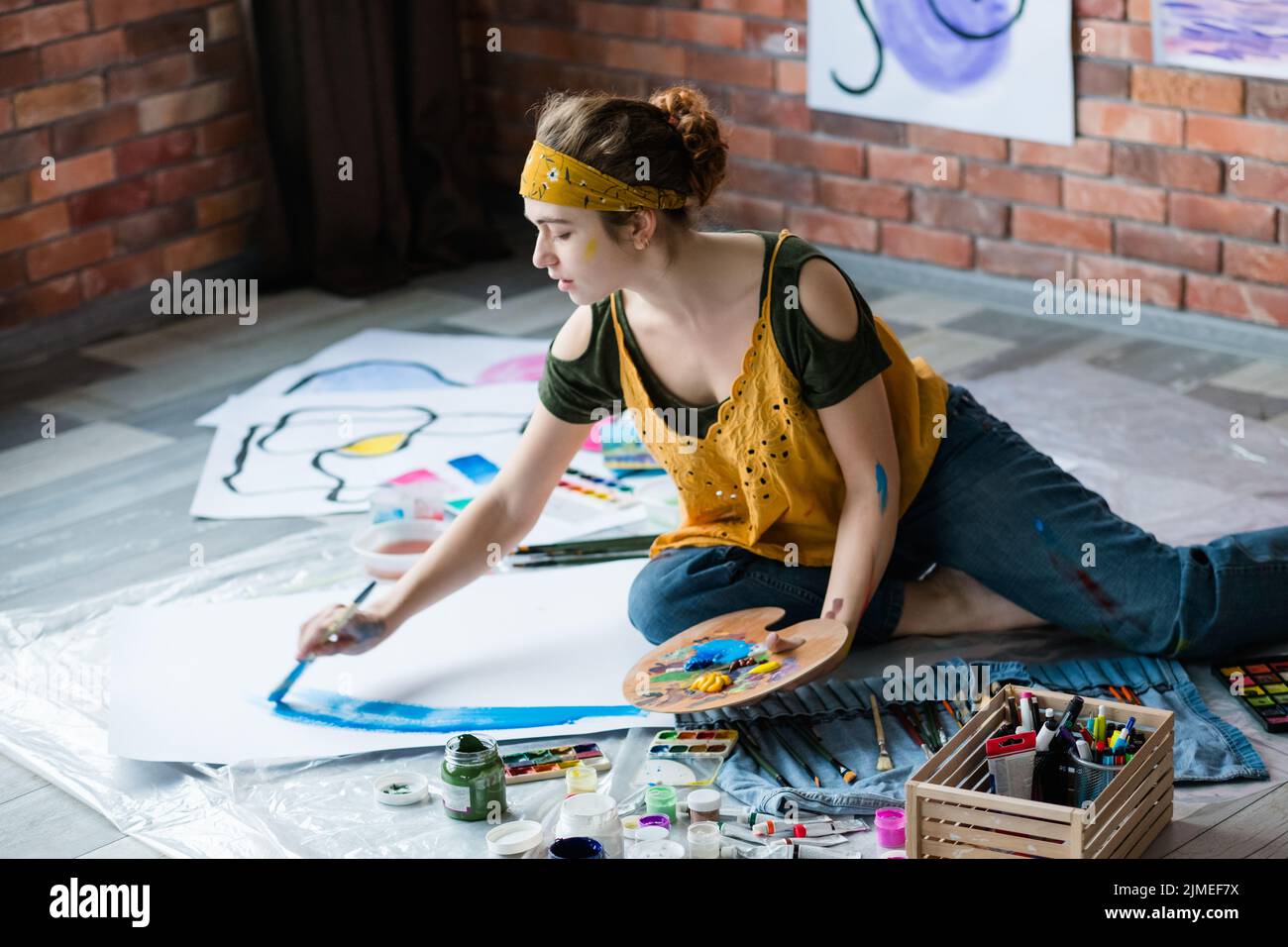 art relaxation lady painting abstract artworks Stock Photo - Alamy