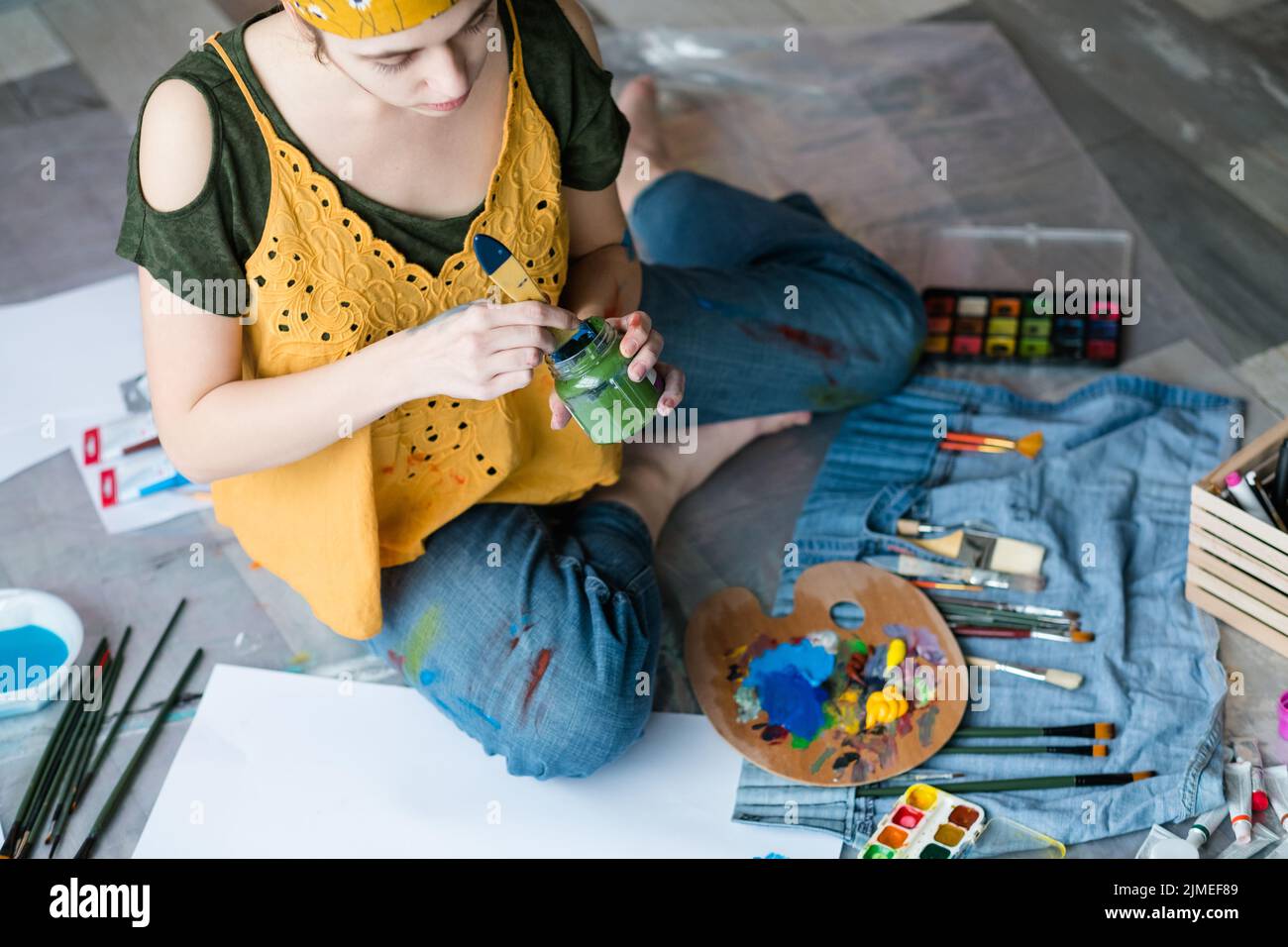 art therapy leisure lady enjoying painting Stock Photo - Alamy