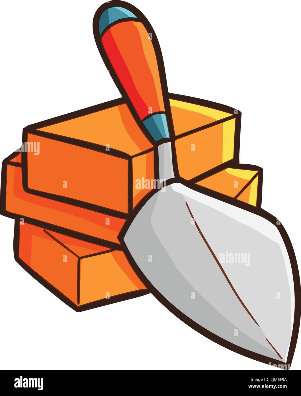 A vector illustration of a cement spoon and some bricks isolated on a ...