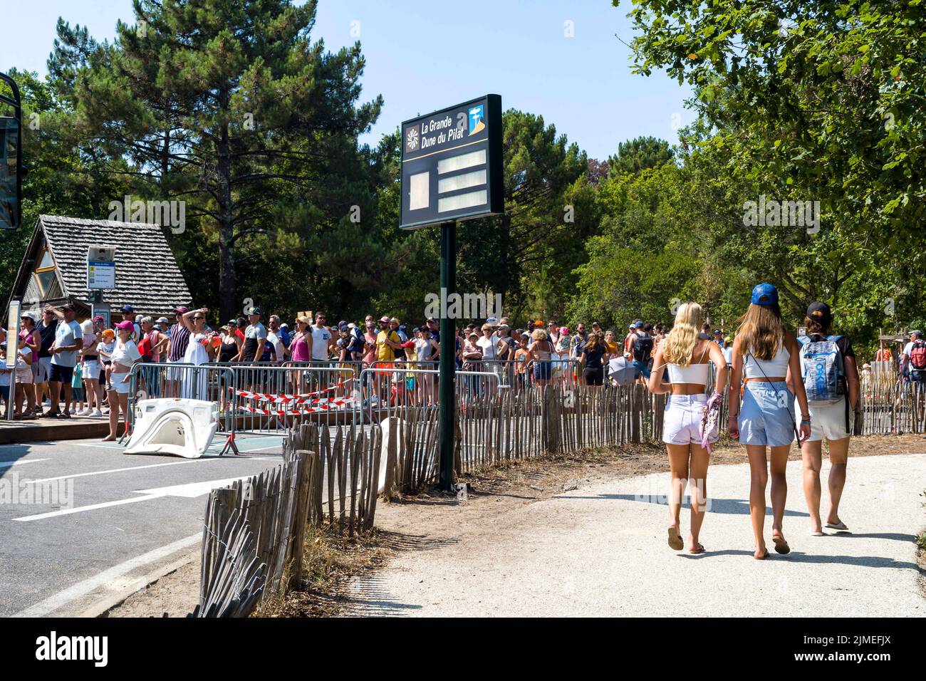 Tourists at the bus station. Reopening of the Dune du Pilat and its ...