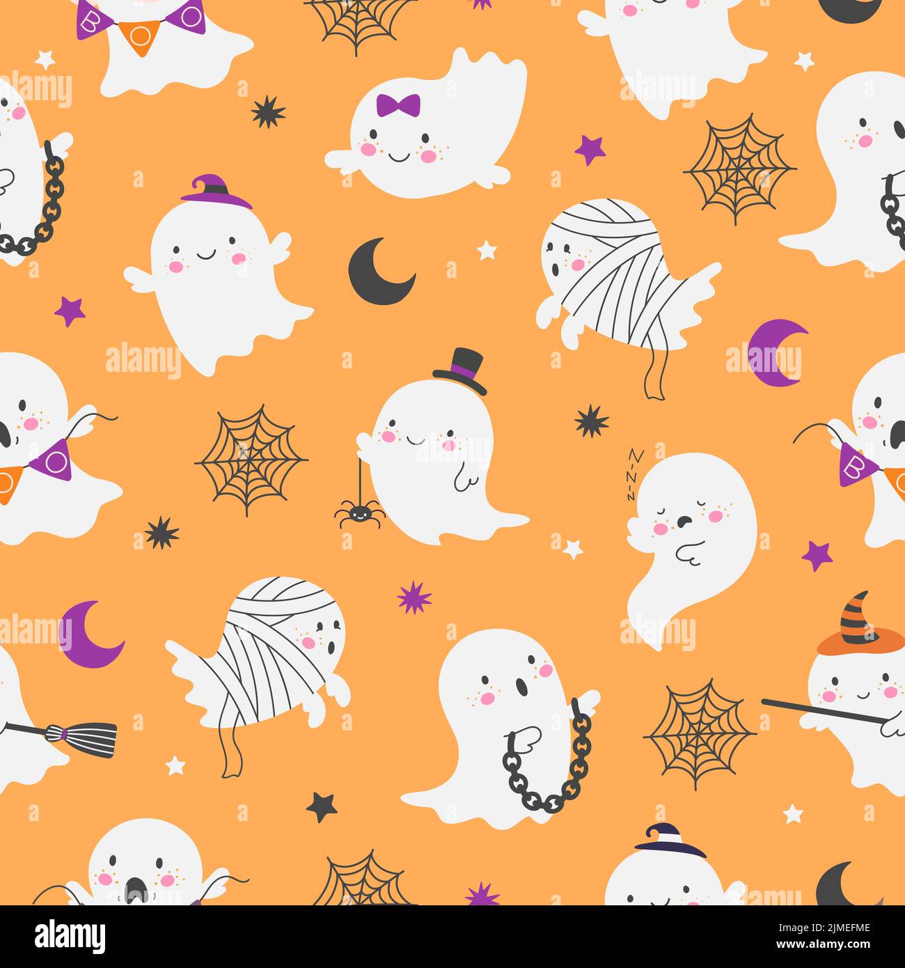 Cartoon ghost seamless pattern. Ghostly party texture, creepy horror ...