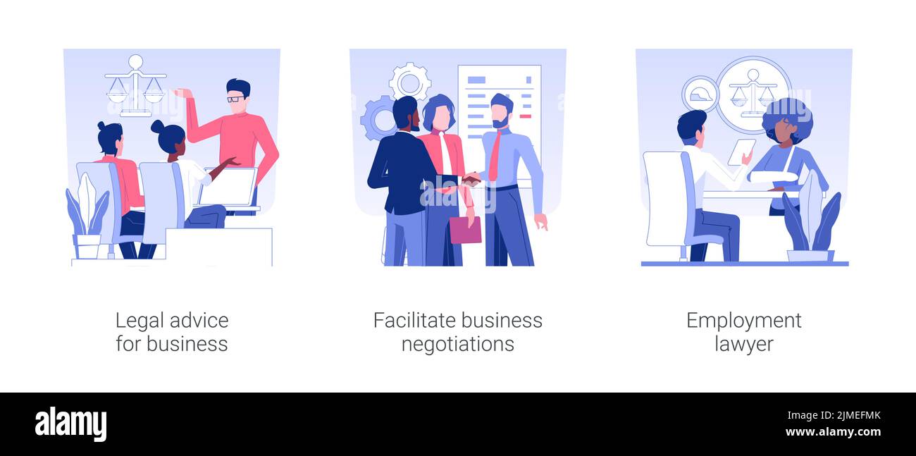 Commercial law isolated concept vector illustration set. Legal advice ...