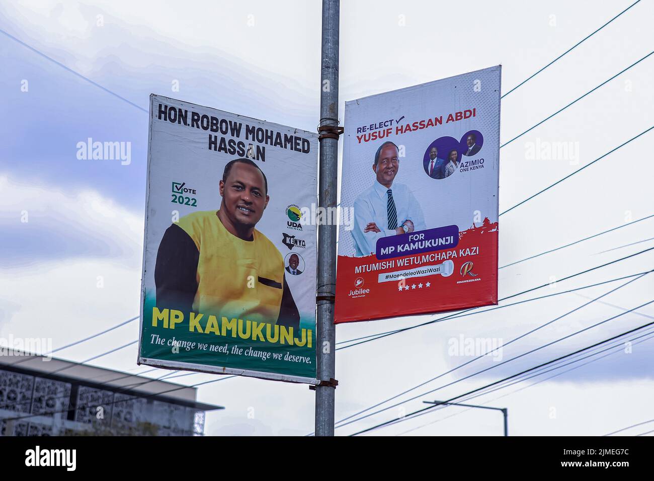 Political campaign posters with pictures of two opponents candidates ...