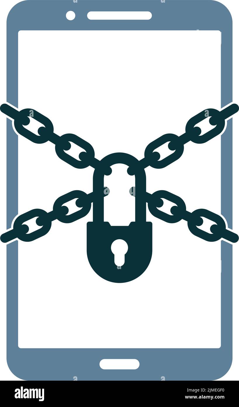 smart phone with padlock and chains icon on white background. depicting ...