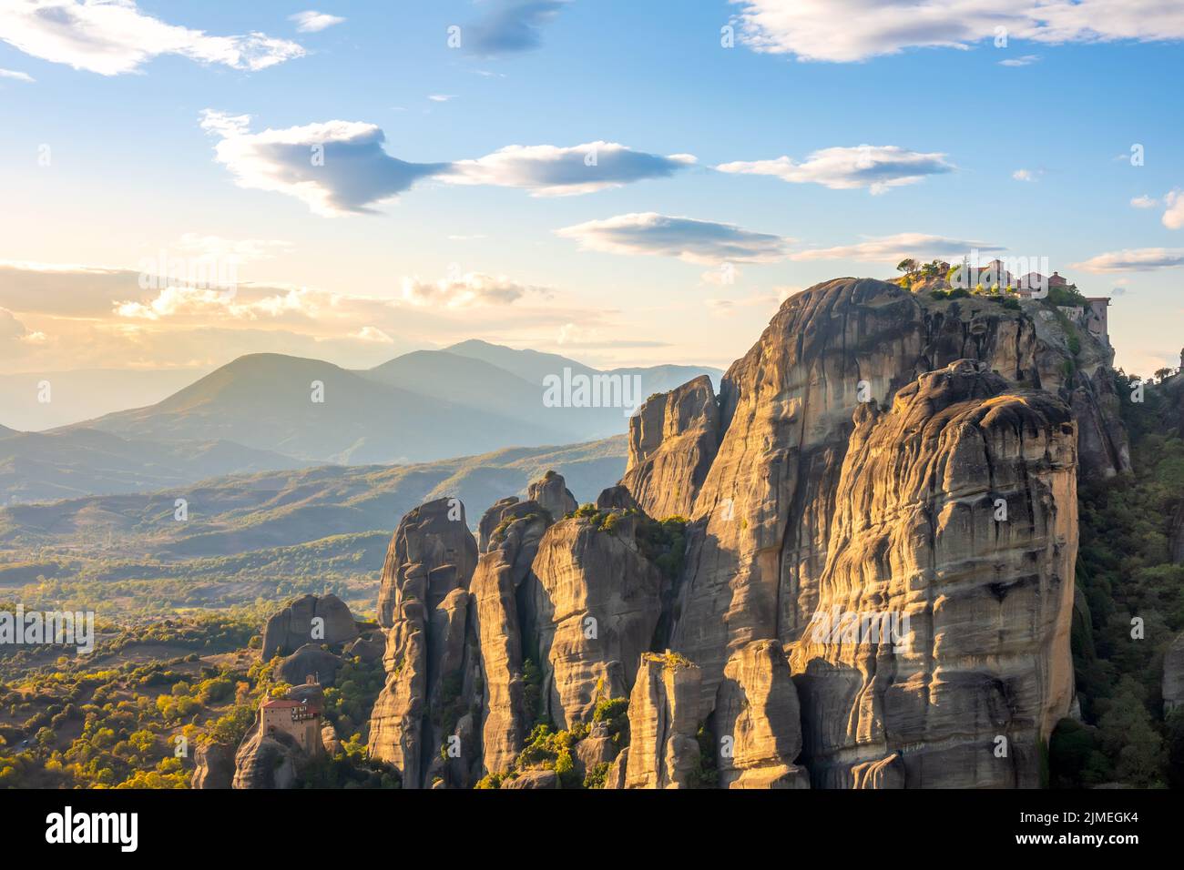 Evening Cliffs of Meteora and Greek Monasteries Stock Photo - Alamy