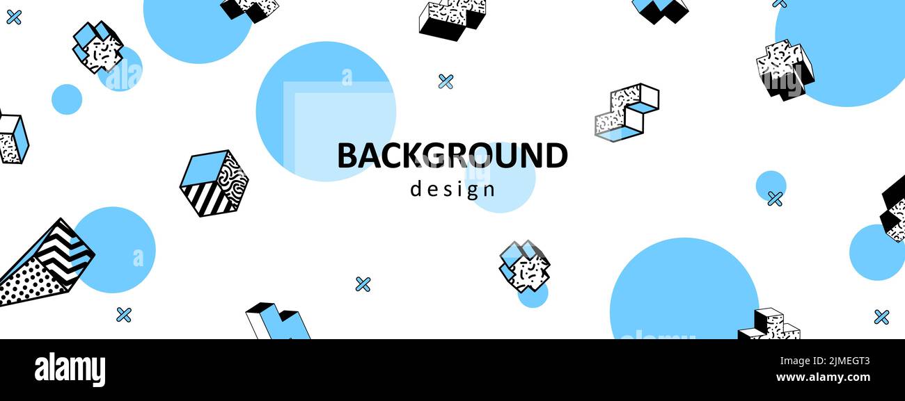 Trendy 3d geometric shapes vector background. Memphis style banner ...