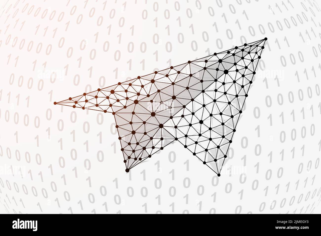 Paper airplane 3d low poly symbol with binary code background. Travel design vector illustration ...