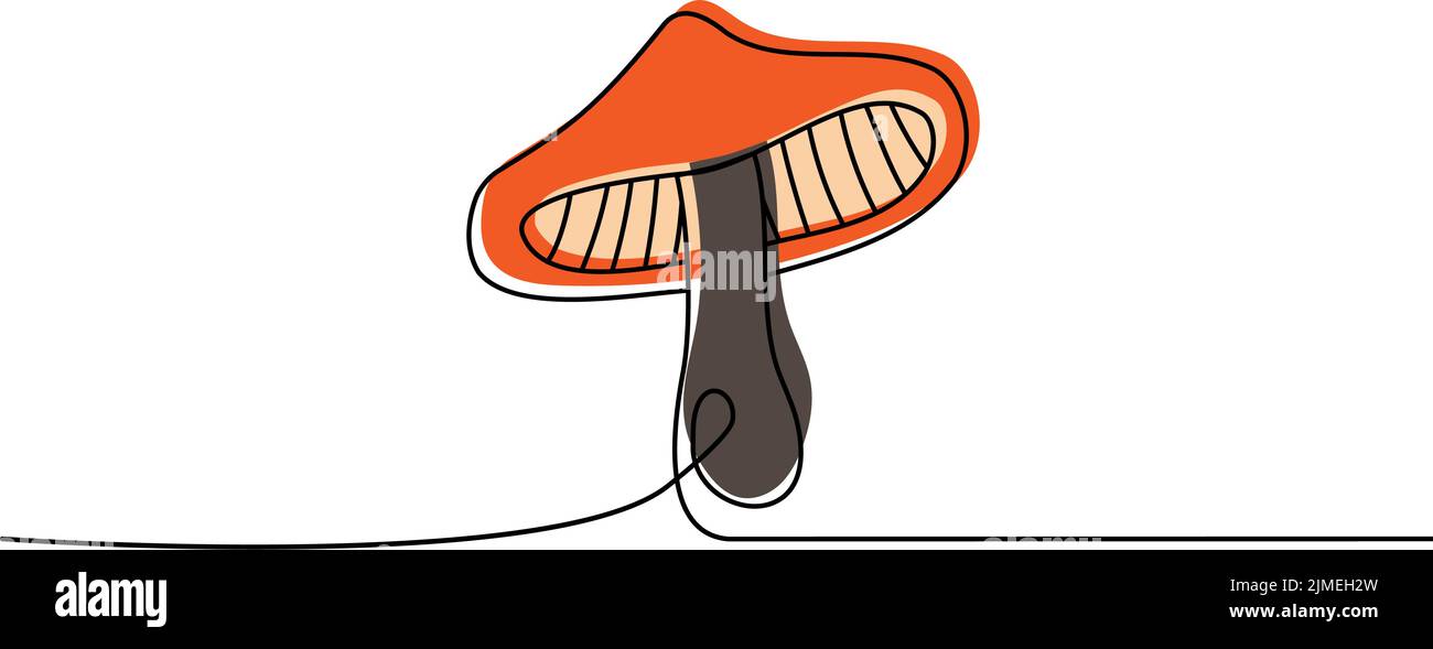 Mushroom one line colored continuous drawing. Mushroom continuous one ...