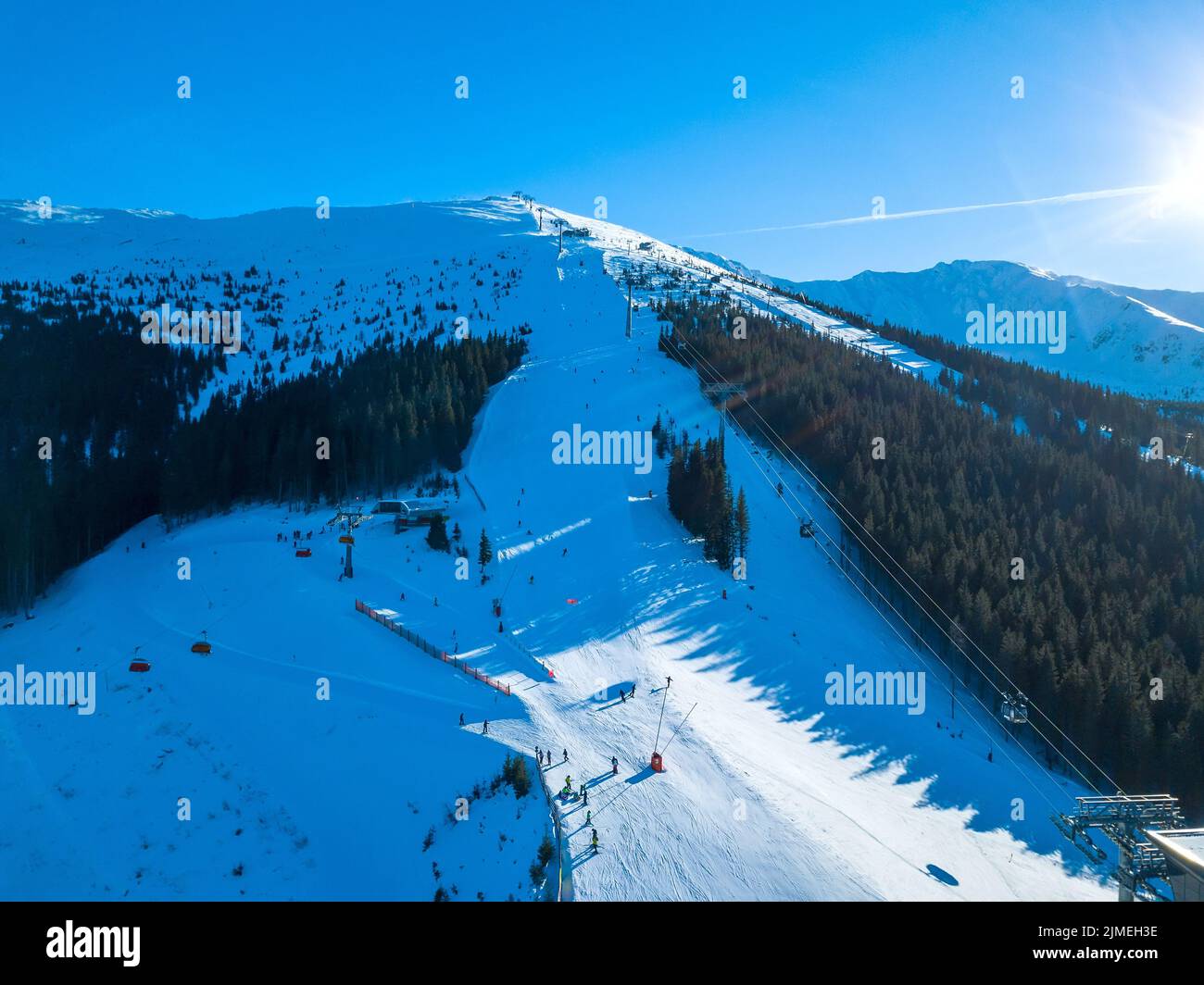 Ski Slope and Sun Rays. Aerial View Stock Photo - Alamy