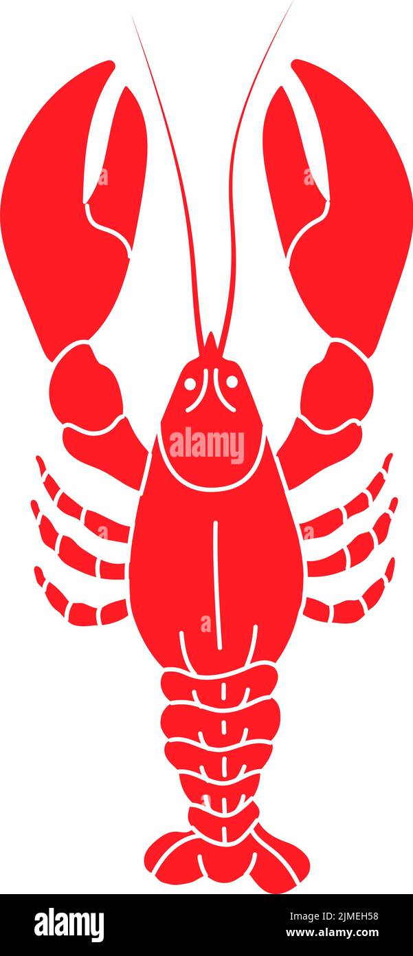 Crayfish silhouette. Fresh lobster seafood hand drawn illustration. Red ...