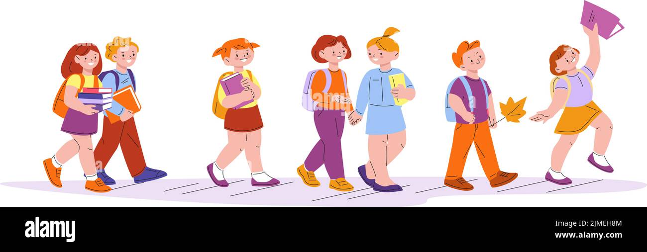 Back school cartoon kids walking hi-res stock photography and images ...