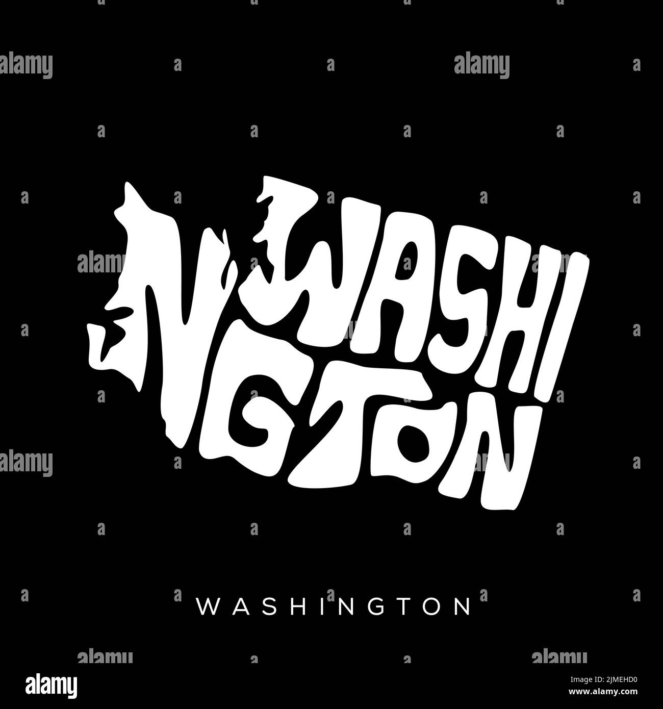 The typography design with Washington white text isolated on black ...