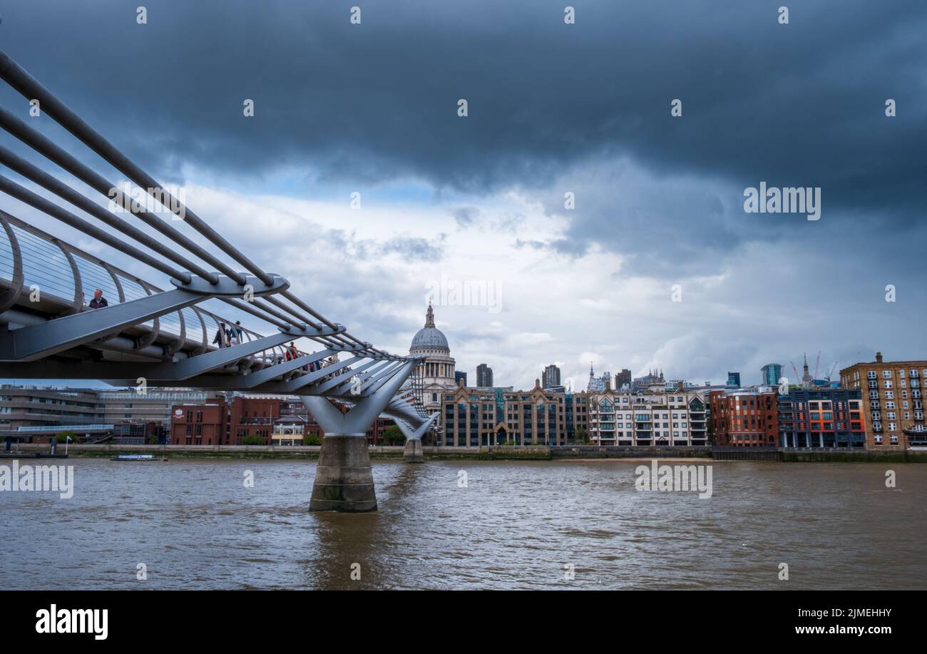 View of the Millennium Footbridge leading towards St Paul's Cathedral ...
