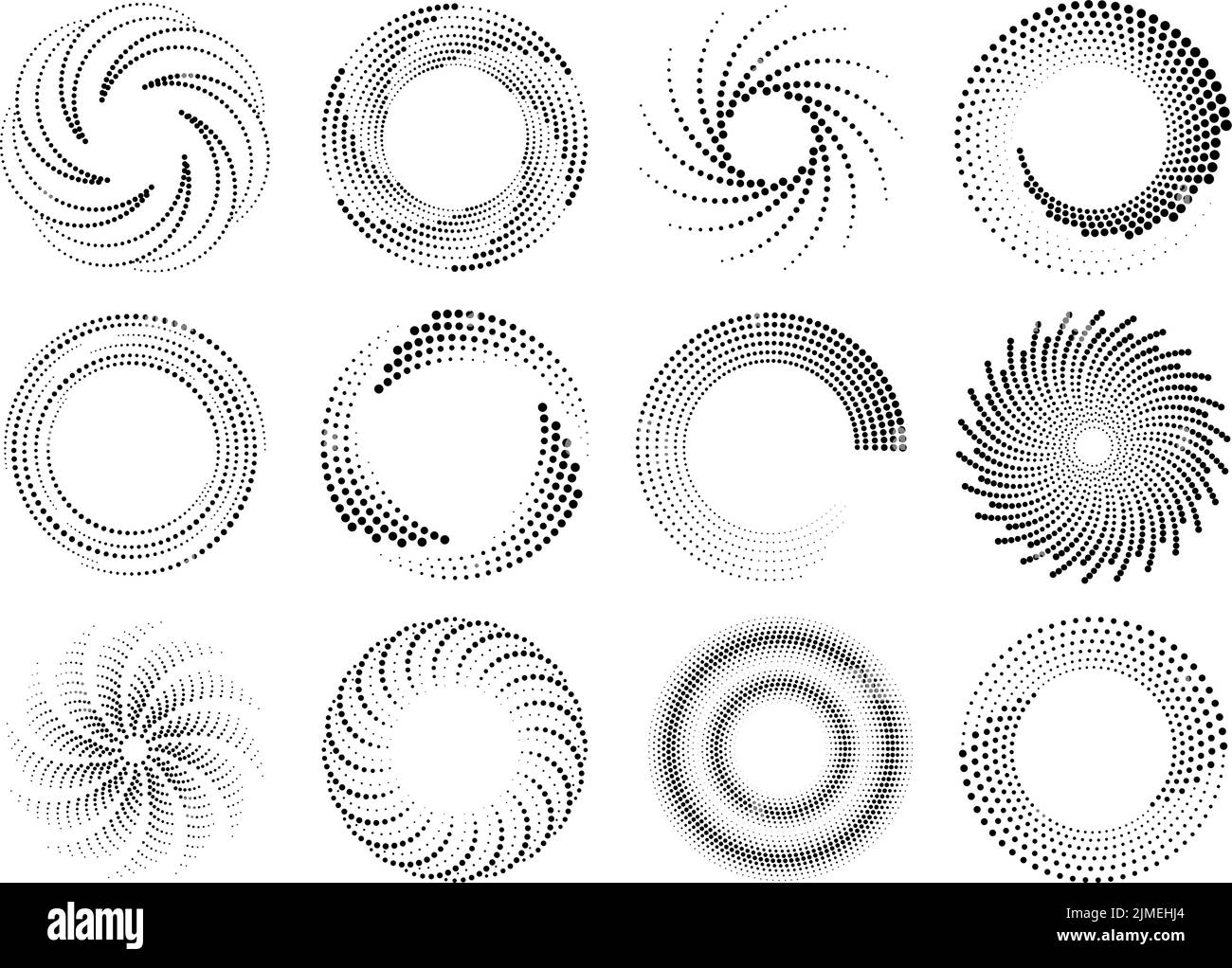 Circle dotted speed lines halftone effect. Round movement spirals ...