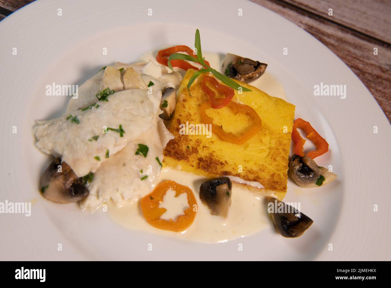Recipe for sea bass fillet with fried polenta and white wine sauce ...