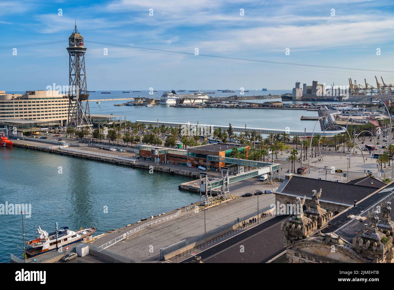 Barcelona Spain, high angle view city skyline at port of Barcelona ...