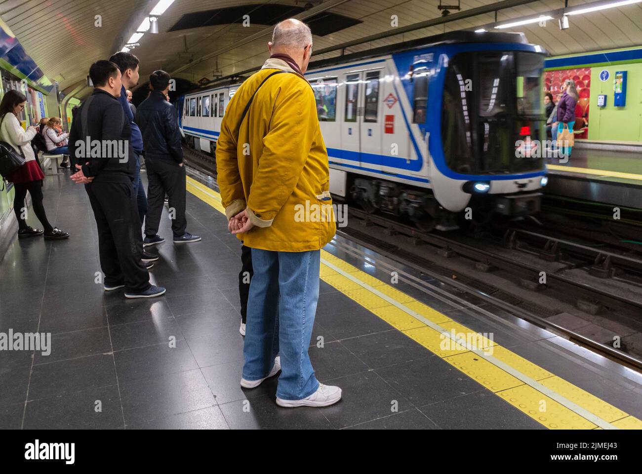 Madrid, Spain, Scene, Group Men Waiting Inside Metro, Subway, Station ...